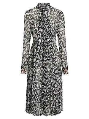 Versace Logo-print Silk-chiffon Midi Dress - Black