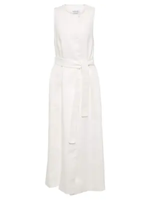 Max Mara Aureo Linen Twill Midi Wrap Dress - White