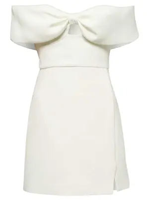 SELF-PORTRAIT Bow-detail Off-shoulder Crêpe Minidress - White