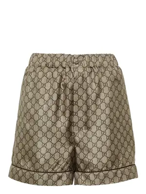 Gucci Gg Printed Silk Twill Shorts - Brown