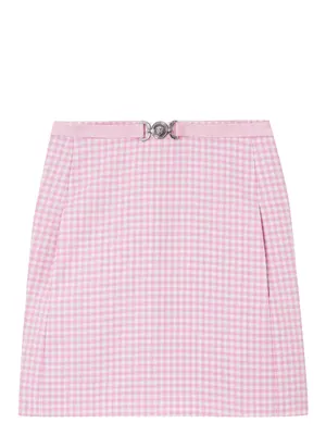 Versace Belted Checked Wool Mini Skirt - Pink