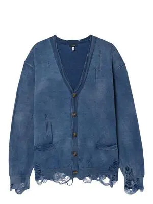 R13 Distressed Cotton Cardigan - Blue