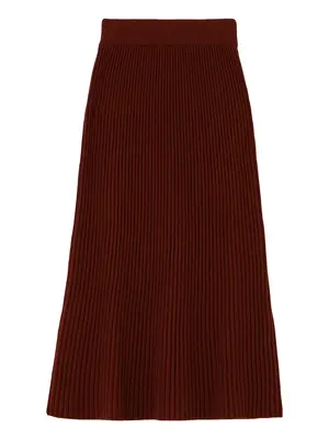 Loro Piana Ikeda Ribbed Silk And Cotton-blend Midi Skirt - Red