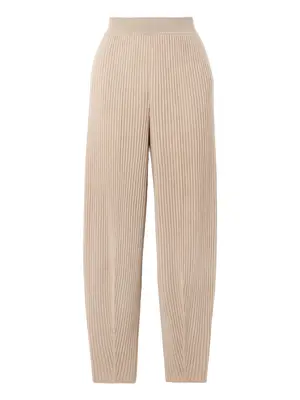 Loro Piana Ribbed Cashmere Tapered Pants - Neutrals