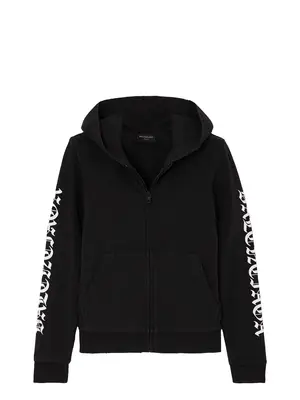 Balenciaga Distressed Printed Cotton-blend Jersey Hoodie - Black