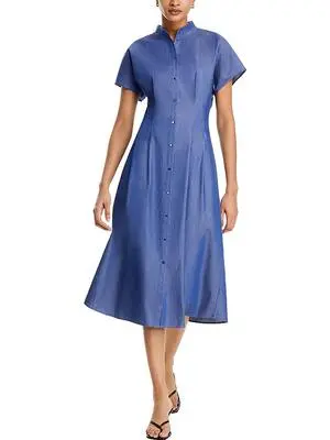 Misook Cotton Midi Shirt Dress - Mazarine
