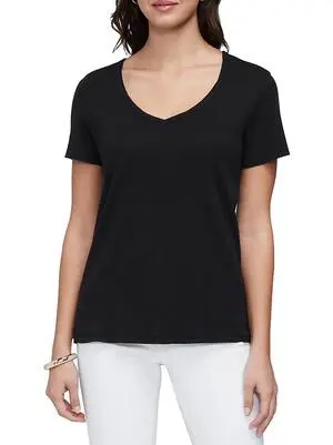 Three Dots Cotton V-neck Tee - Black