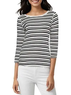 Three Dots Boat Neck Tee - Black Beauty Stripe