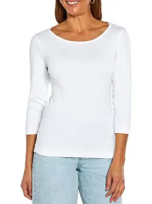 Three Dots Three Dots Boat Neck Tee White