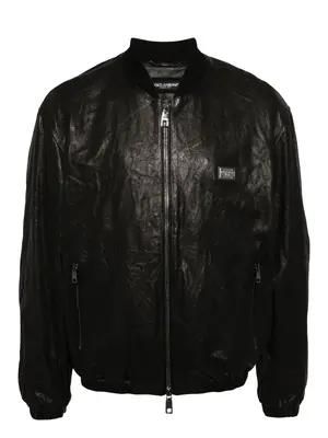 Dolce & Gabbana Crinkled Leather Bomber Jacket - Black