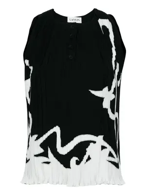 LANVIN Abstract-print Pleated Blouse - Black
