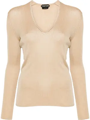 TOM FORD Ribbed V-neck Jumper - Neutrals