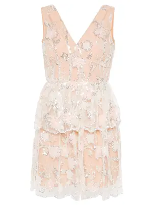 SELF-PORTRAIT Sequined Lace Mini Dress - Neutrals