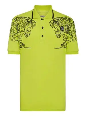 PLEIN SPORT Tiger-print Cotton Polo Shirt - Yellow