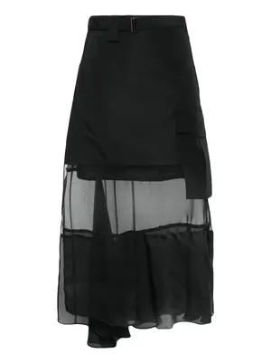 Sacai Asymmetric Panelled Midi Skirt - Black