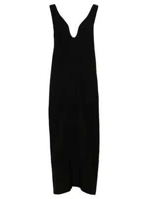 JIL SANDER U-neck Wool Maxi Dress - Black