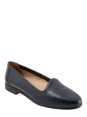 Trotters Liz Leather Flat - Navy