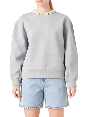 GREY LAB Imitation Pearl Embellished Crewneck Sweatshirt - Grey