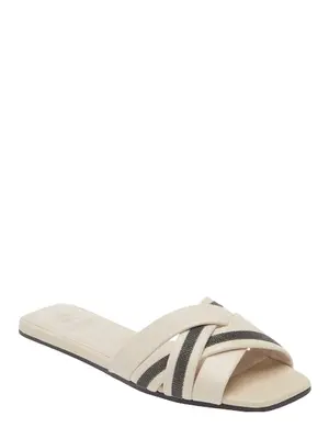 Brunello Cucinelli Monili Woven Slide Sandal - Ivory/black