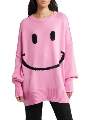 DRESSED IN LALA Smile Seratonin Oversize Sweater - Pink