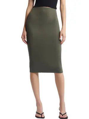 OPEN EDIT Open Edit Smooth Edit Pencil Midi Skirt Green City