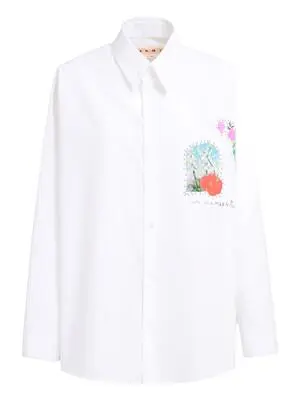 Marni Floral-appliqué Cotton Shirt - White