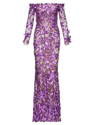 Oscar De La Renta Embellished Off-shoulder Gown - Purple