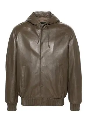 Emporio Armani Hooded Leather Bomber Jacket - Brown