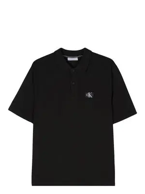 Calvin Klein Logo-patch Check-pattern Polo Shirt - Black