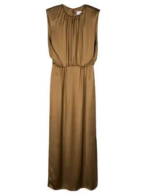 YVES SALOMON Pleat-detail Satin Dress - Brown