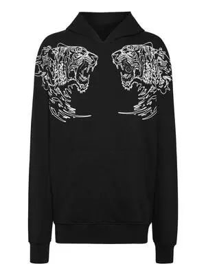 PLEIN SPORT Tiger Logo-print Cotton Hoodie - Black