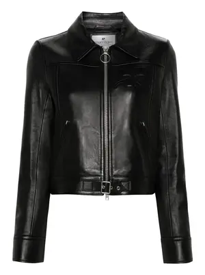 COURREGES Iconic Zip-up Leather Jacket - Black
