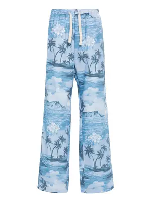 Palm Angels Sunset-print Wide-leg Trousers - Blue
