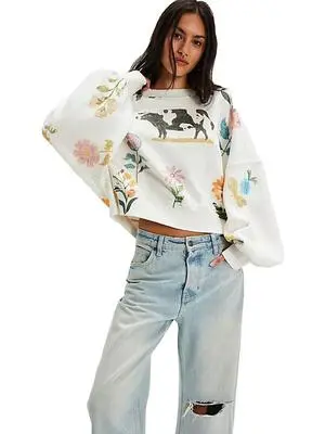 Free People Gaia Graphic Sweatshirt Cow Combo