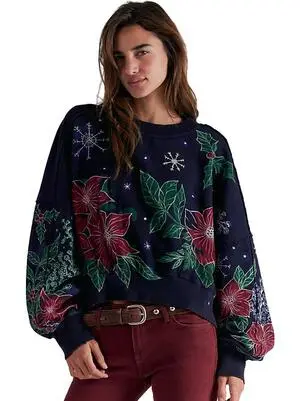 Free People Gaia Graphic Sweatshirt Dark Night Combo
