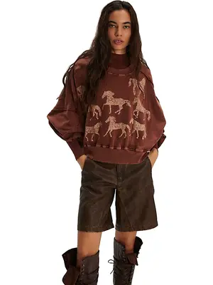 Free People Gaia Graphic Sweatshirt Horse Girl Combo