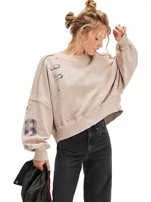 Free People Gaia Graphic Sweatshirt Mushroom