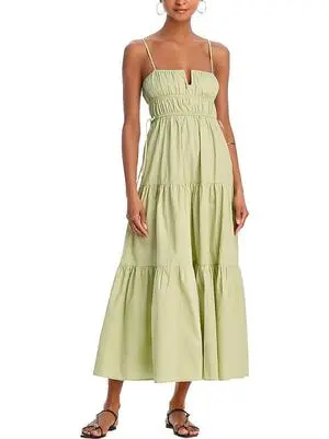 Moon River Shirred Cotton Poplin Midi Dress - Pistachio