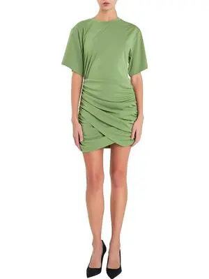 GREY LAB Ruched Asymmetric Mini Dress - Green