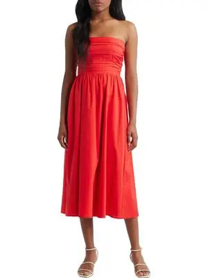 WAYF X Styled Coco! Sammie Pleated Strapless Sundress - Red
