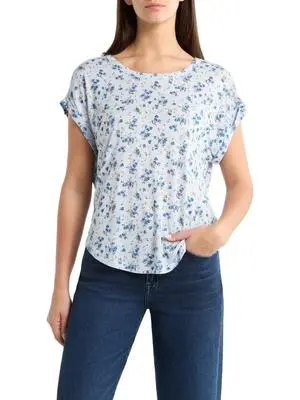 Lucky Brand Abstract Floral Knit Top - Blue Floral