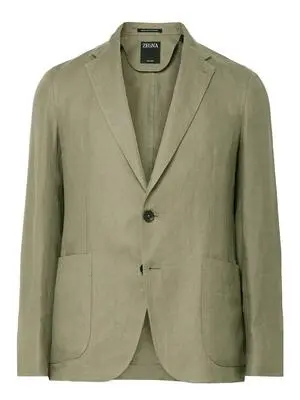Zegna Slim-fit Oasi Lino Twill Suit Jacket - Green