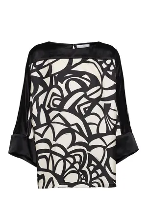 Max Mara Quaglia Printed Silk Satin Top - Black