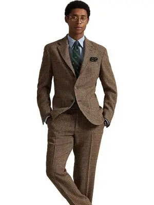 Ralph Lauren Plaid Wool Suit Trouser - Tan Multi