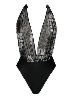 AMIR SLAMA Text-print Bodysuit - Black