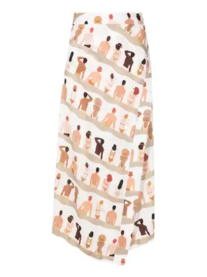 AMIR SLAMA Graphic-print Wrap Midi Skirt - Neutrals