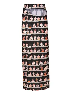 AMIR SLAMA Graphic Print Maxi Skirt - Black