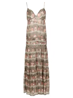 AMIR SLAMA Graphic-print Silk Maxi Dress - Green