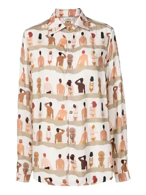 AMIR SLAMA Swimmer-print Oversized Shirt - Neutrals