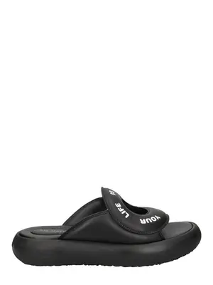 VIC MATIE Slogan-print Leather Slides - Black